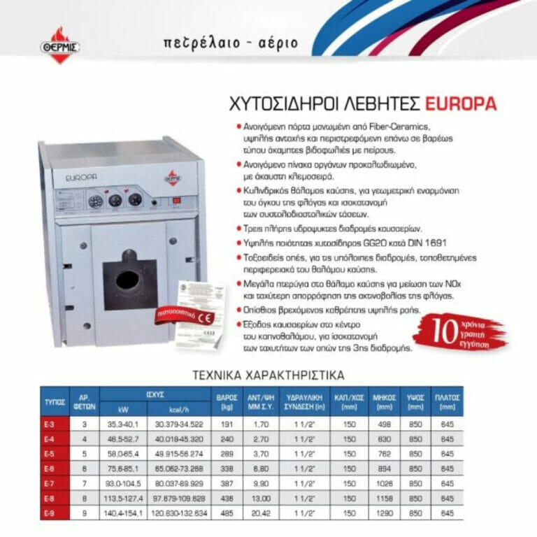 Λέβητας Αερίου Πετρελαίου EUROPA E-8 ΘΕΡΜΙΣ